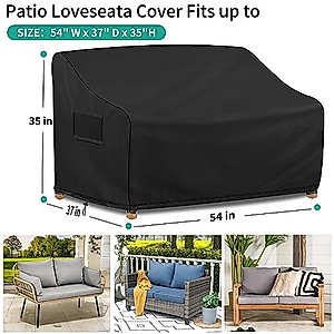 HENAYUK Waterproof Outdoor Sofa Cover, Heavy Duty 2 Seater Outdoor Loveseat Cover, 600D Windproof Patio Sofa Cover with Air Vent and Handles, 54W x 37D x 35H Inches, Black