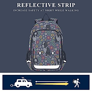 Glaphy Cute French Bulldog Floral Backpack School Bag Lightweight Laptop Backpack Student Travel Daypack with Reflective Stripes