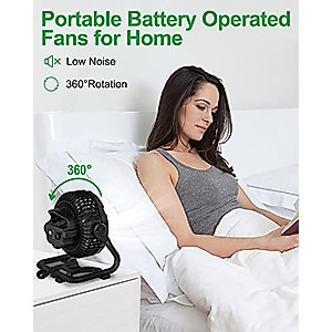 SWXIAN Camping Fan with Battery Operated, 10400mAh 8-Inch Rechargeable Outdoor Tent Fan, Stepless Speed and Quiet USB Battery Powered Fan for Picnic, Barbecue, Fishing, Travel (Black)