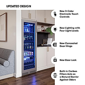 Zephyr 24 Inch Wine Fridge & Beverage Refrigerator Single Zone Full Size - Tall Wine Cooler Cellars Large Bar Drink Cabinet Freestanding with Glass Door - 266x12oz cans & 14x750 ml bottles