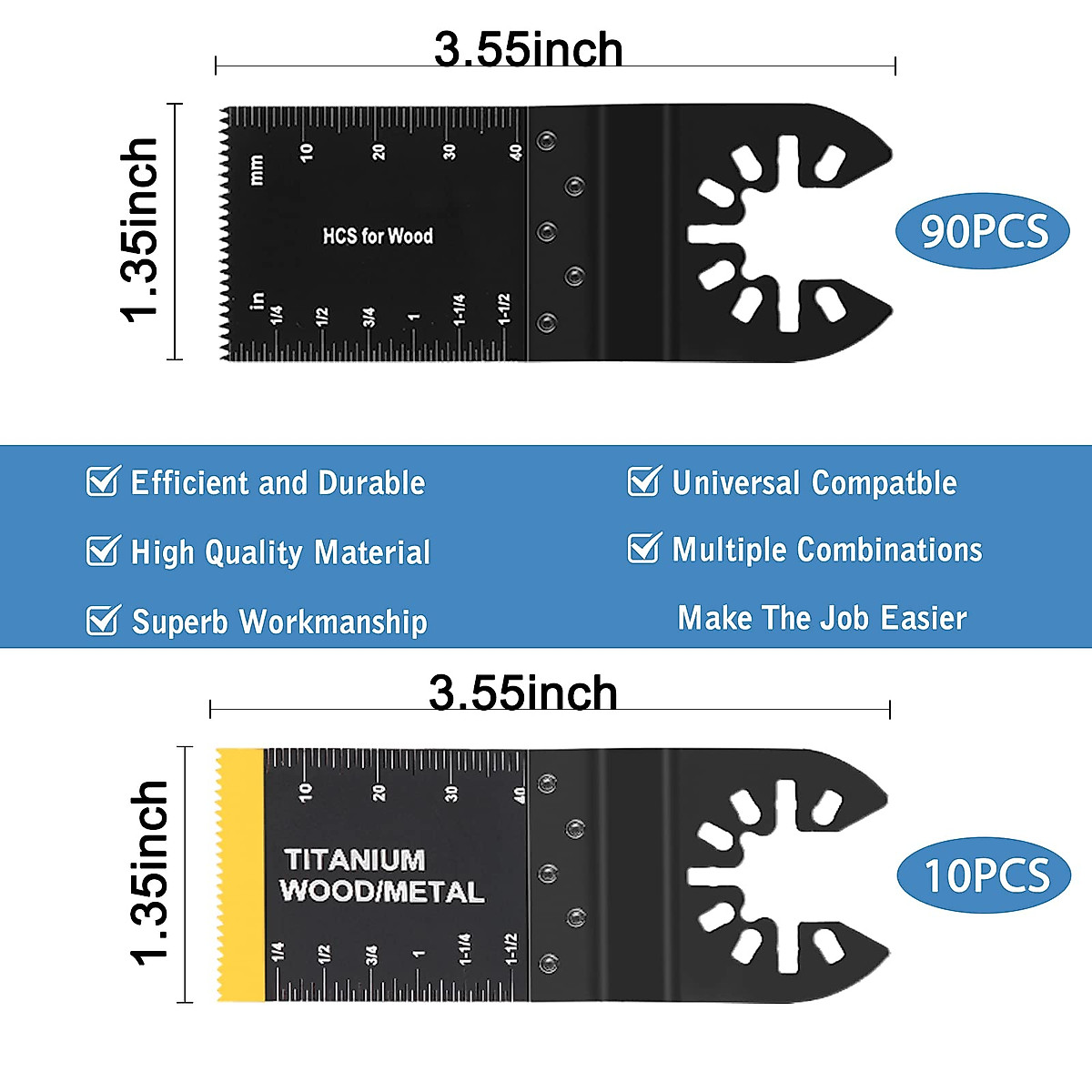 AIFICUT 100pcs Oscillating Saw Blades Universal Wood Multitool Blades Quick Release Oscillating Tool Blades Kits Fit Porter Cable Black & Decker Rockwell Ridgid Ryobi Milwaukee Chicago Craftsman