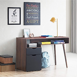 Tangkula Computer Desk with Drawers, Multipurpose Home Office Desk Writing Desk with Spacious Desktop & Storage Shelf, Computer Table Workstation, Desk for Bedroom Home Office (Brown)