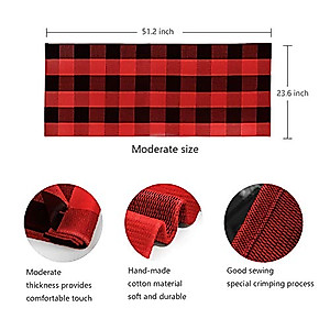 Buffalo Plaid Area Rug, 23.6 x 51.2 inch Kitchen Rug Cotton Outdoor Mat for Porch Bathroom Carpet Living Room Indoor Doormat, Black and Red