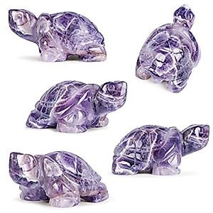 LEADGEM Crystal Turtle Figurines 2" Natural Healing Amethyst Tortoise Statue Paperweight Hand Carved Tiny Animal Gemstone Sculpture Decor for Home, Office