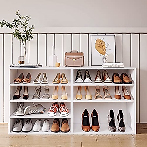 WAHEY Shoes Rack, 4-Tier Free Standing Wood Closet Organizer Unit, FSSR003