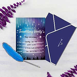 12 Set Romantic Aurora Shoting Star Party Invitation Card with Envenopes Galaxy Stickers for Universe Twinkle Litter Star Starry Night Birthday Bday Anniversary Baby Shower Party Supples
