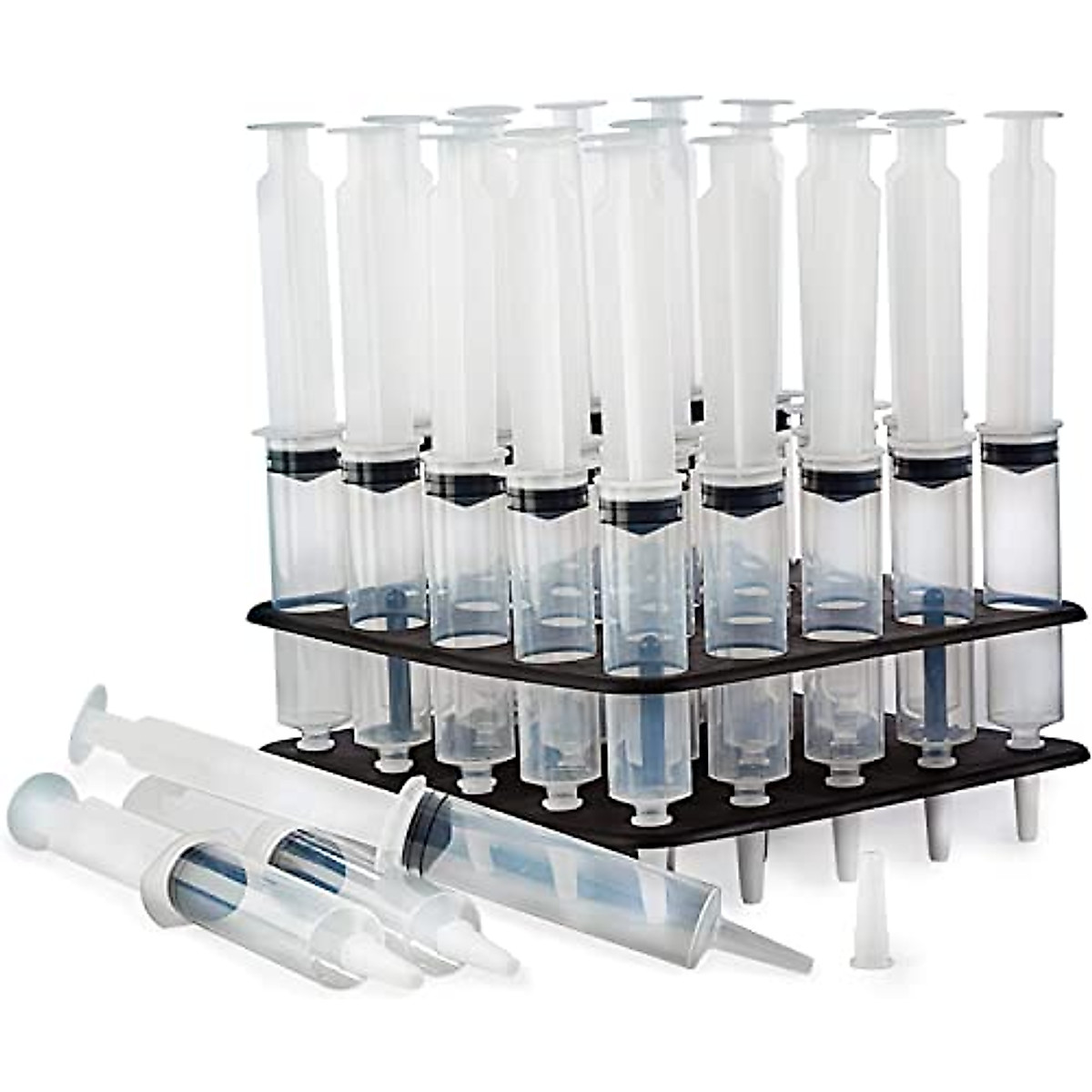 EZ-Inject Tray and Racking Stand for Jello Shot Syringes - Lightweight & Durable Plastic Tray for 2.5oz Large Syringe Shots - Holds 25 Syringes for Jello Shots Drinking Game Holiday & Halloween Party