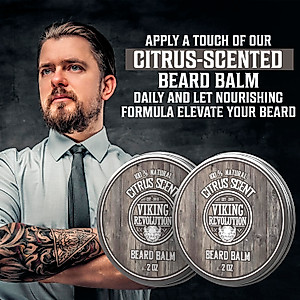 Viking Revolution Citrus Beard Balm - Beard Butter with Argan Oil, Beard Softener for Men with Jojoba Oil - Beard Moisturizer for Men with Beeswax - Beard Wax for Men with Mango Butter (2oz, 2 Pack)