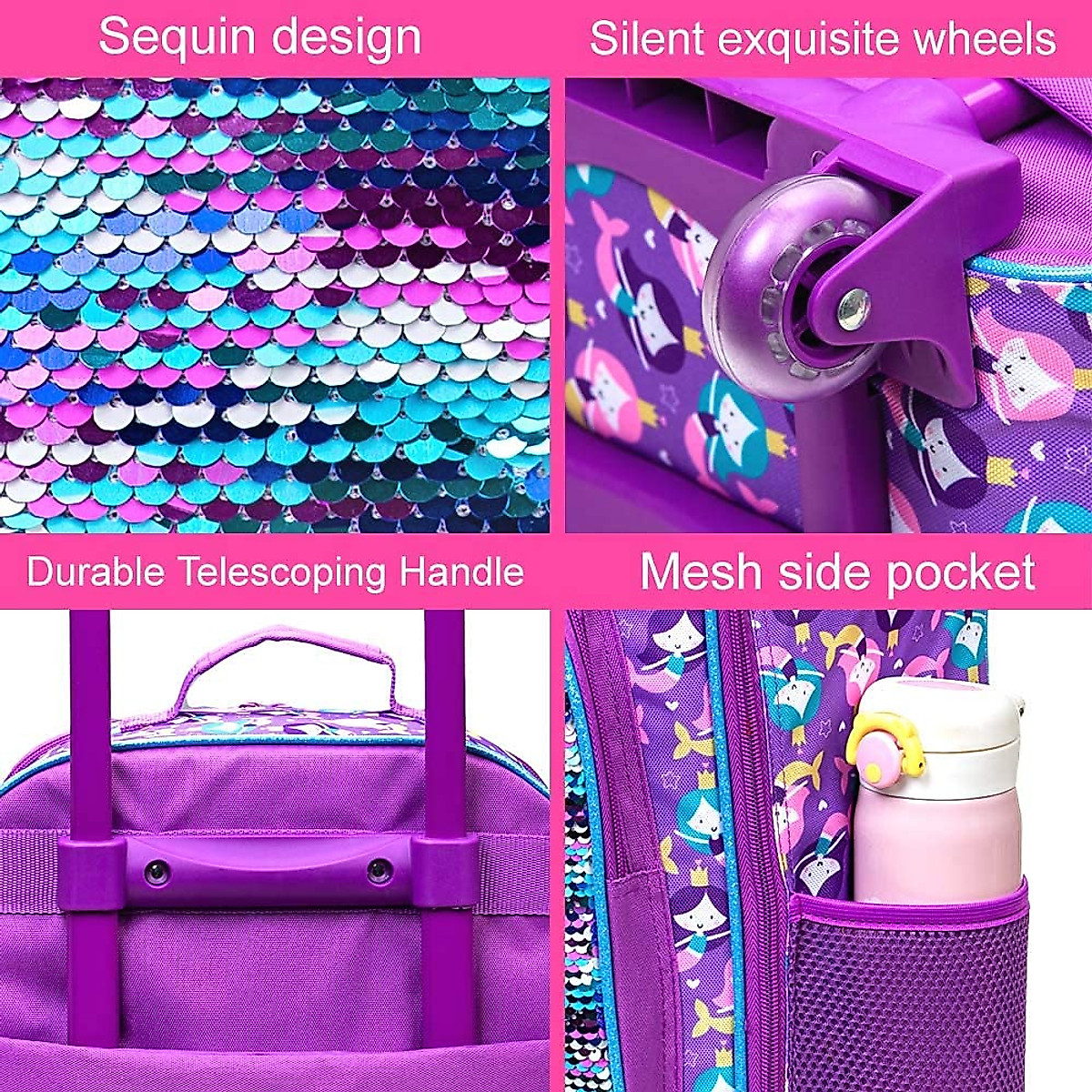 gxtvo Kids Suitcase with Wheels for Girls, Mermaid Rolling carry on Luggage for Toddler Children