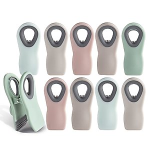 COOK WITH COLOR Bag Clips with Magnet- Food Clips, Chip Clips, Bag Clips for Food Storage with Airtight Seal Grip for Bread Bags, Snack Bags and Food Bags (Mint and Grey, Pack of 10)