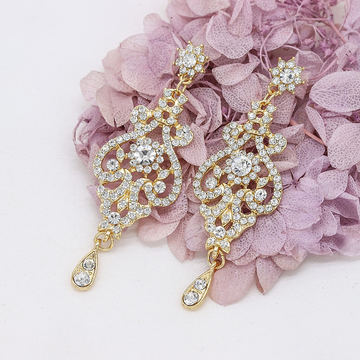 Oriamour Gold Prom Jewelry Wedding Jewelry Set Bridal Necklace Rhinestone Earrings Bracelets (Gold)