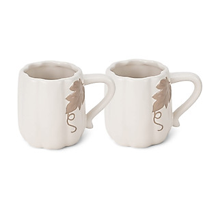 Nat & Jules Pumpkin Shaped 12 ounce Ceramic Coffee Mugs: Perfect for Halloween, Thanksgiving and Fall Kitchen & Home Collections - Set of 2, White