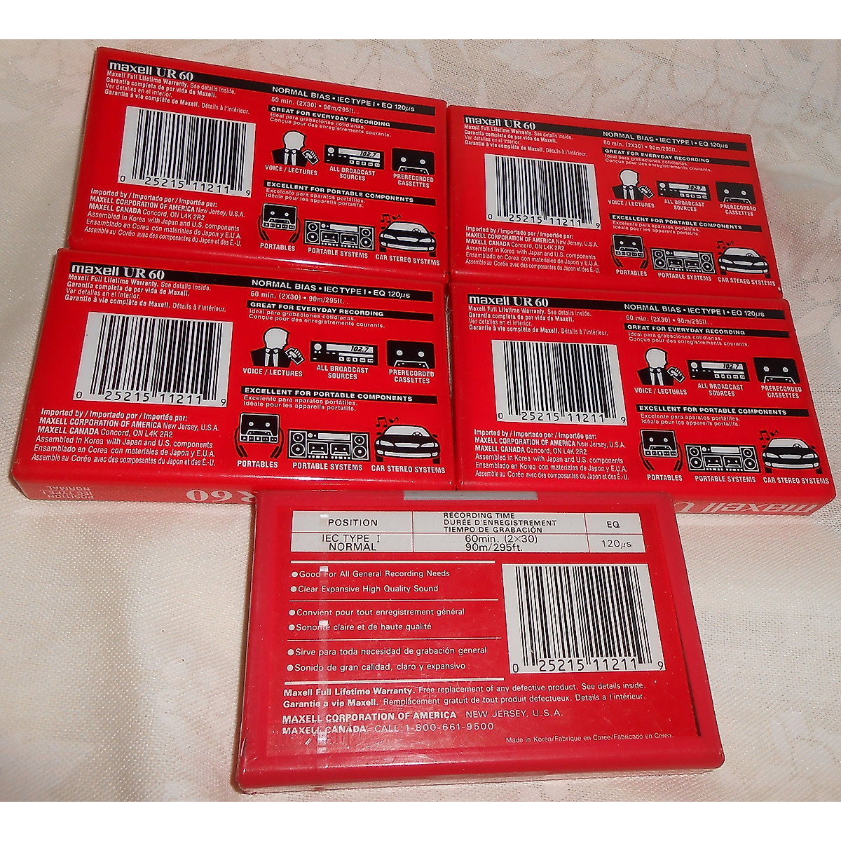 Maxell UR 60 Position IEC Type I Normal Audio Cassette - 5 Pack