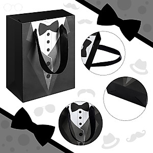 Sinmoe 24 Pieces 7 Inches Groomsmen Gift Bags Tuxedo Treat Bags Wedding Party Favor Black Tie Shirt Pattern Paper Present Bags for Wedding Father's Birthday Anniversary Goodies Treats