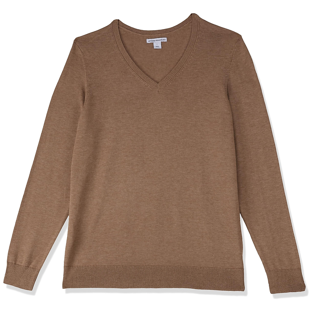 Amazon Essentials Women's Classic-Fit Lightweight Long-Sleeve V-Neck Sweater (Available in Plus Size), Camel Heather, Medium