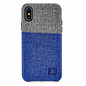 Dockem Wallet Case for iPhone X/XS (5.8"): Built-in Metal Plate for Magnetic Mounting & 2 Credit Card Holder Slots (Luxe M2 Synthetic Leather, Blue & Grey)