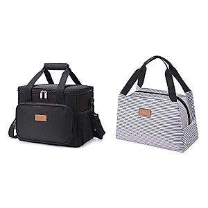 Lifewit 15L Collapsible Cooler Bag Black and 7L Insulated Lunch Bag Stripes