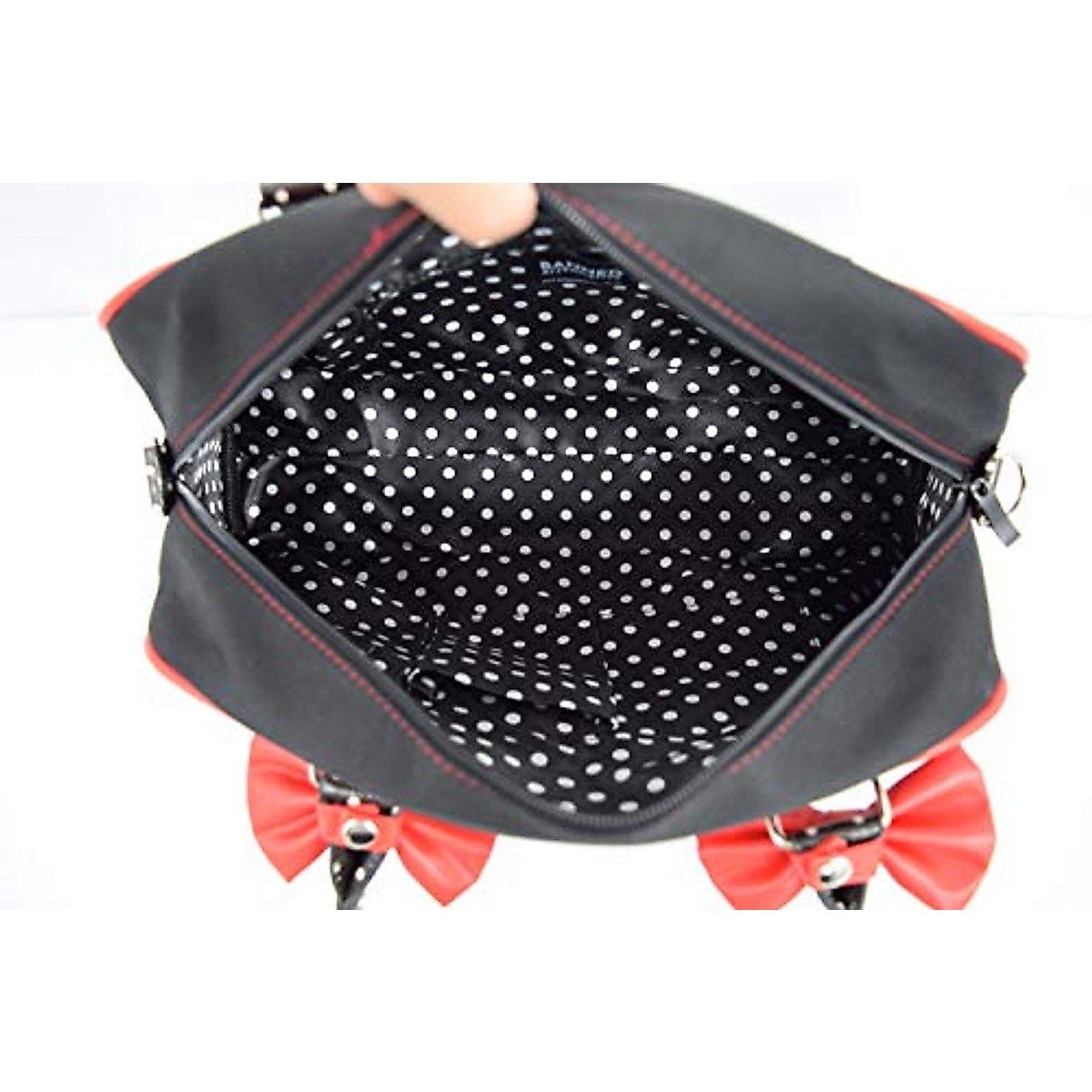 Lost Queen Cherry Bomb Skull Cherries Polka Dot Bow Handbag Rockabilly Black Red