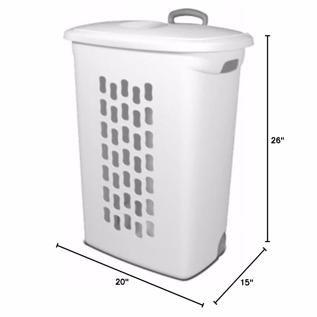Wheeled Plastic Laundry Hamper Rolling Storage Basket with Lid, White