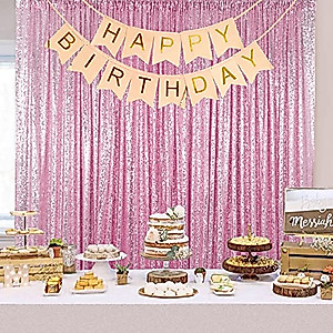 Pink Gold Sequin Curtains Sequin Backdrop 4x8 Feet Sheer Curtans Panels Wedding Photo Backdrop Sequin Backdrop Curtains for Parties (4FTx8FT, Fuchsia Pink)