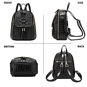 COOLCY Small Crocodile Leather Backpack Purse for Women Designer Ladies Fashion Bag (Black.)