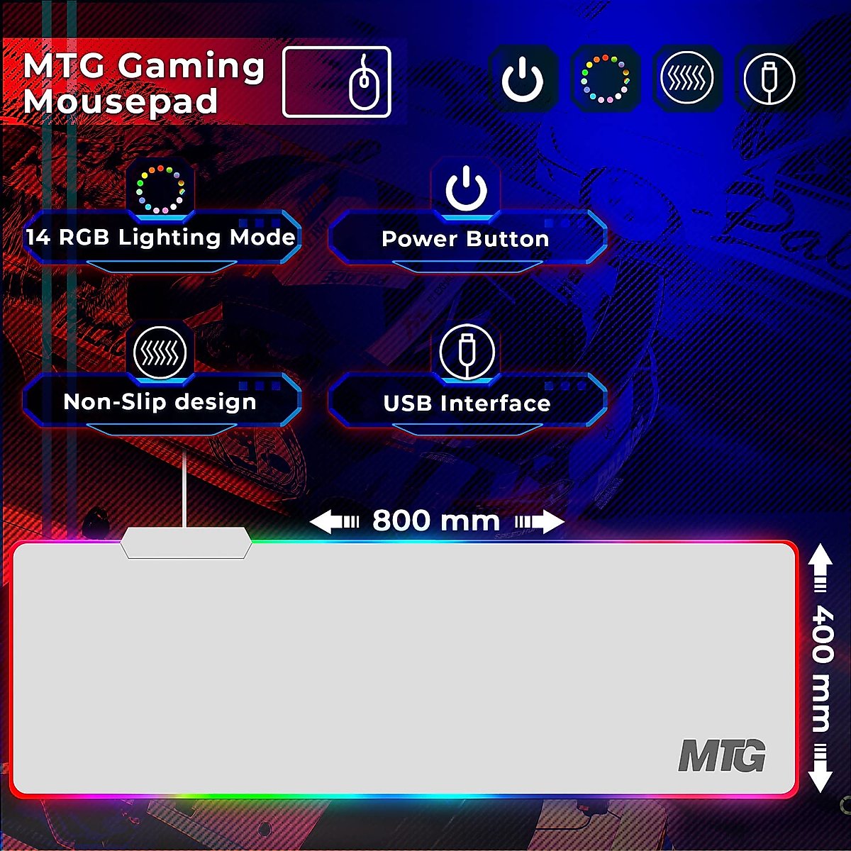 Gaming Kit for PC, RGB Keyboard and Mouse, Gaming Headphone, Large LED Desk Mat with Smooth Surface with RGB Modes for Desktop Computer, Xbox and PS4 Gamers - MTG 4 in 1 Combo