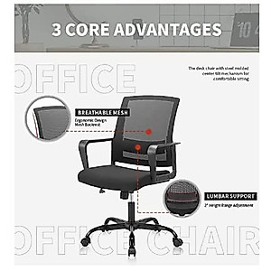 CLATINA Office Chair Mid Back Ergonomic Desk Chairs Rolling Mesh Computer Chair with Executive Lumbar Support and Height Adjustable Design for Home Offic (4 Pack)