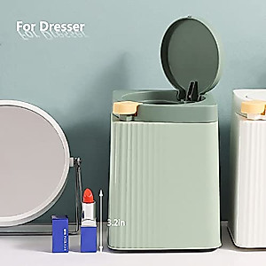 YISTOS Mini Countertop Trash Can with Lid, Green Waste Press Type Lid,Mini Bin for Coffee Table,Removable Liner Bucket, Small Can, Bathroom Vanity Top,Desktop, Office or Table