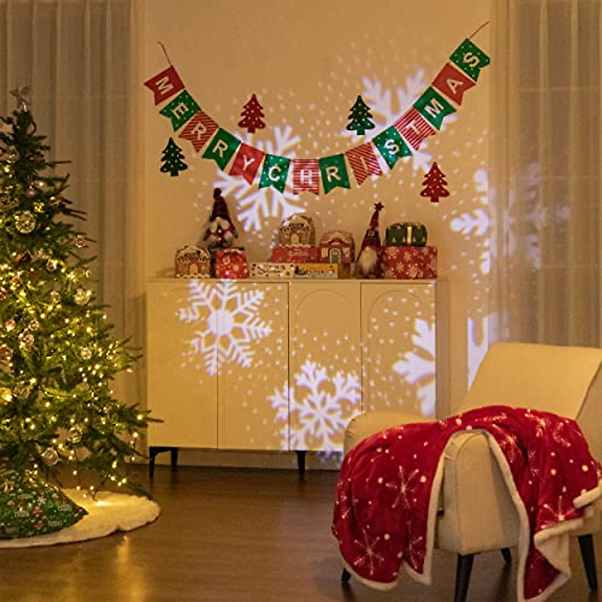 eletecpro Christmas Projector Lights Outdoor, IP44 Waterproof White Snow LED Snowflake Projector Lights Christmas Snowfall Lights, Upgrade 180° Rotating Holiday Lights