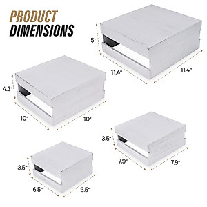 Set of 4 Rustic White Wooden Display Risers: Stackable Rustic Cake Stands, Whitewashed Decorative Cupcake & Appetizer Boxes for Wedding, Birthday, Parties - Versatile Dessert and Food Showcase