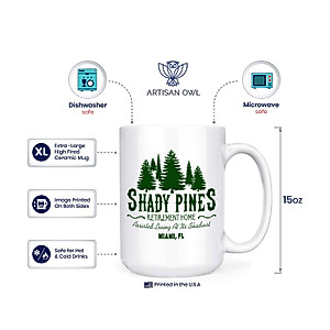 Artisan Owl White Shady Pines Retirement Home 15oz Coffee Mug and Thank You For Being A Friend 17oz Stemless Wine Glass Bundle