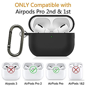 Geeice AirPods Pro 2nd/1st Generation Case Cover 2022/2019, 3 in 1 Soft Silicone Full Protective Cover Accessories with Keychain Lanyard and Cleaning Pen for Women Men, Black