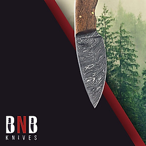 BucknBear Custom Handmade Fixed Blade Damascus Mini Skinner Knife (Walnut Wood handle)