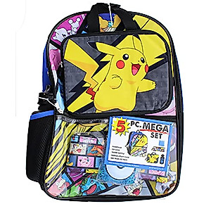 Pokemon 5 Piece 16 Inch Backpack | Utlity & Pencil Cases | Ice Pack | Bottle
