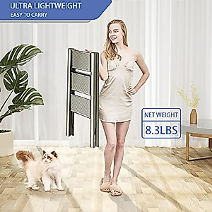3 Step Ladder, Aluminum Folding Step Stool with Wide Anti-Slip Sturdy Pedal, Portable Lightweight Step Stool Multi-Use for Kitchen Household and Office, Gold, 330 LBS