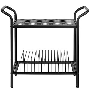 MyGift Modern Matte Black Metal Record Player Holder Stand with Vinyl Storage Organizer, Premium Quality 2 Tier Turntable Display Table Rack