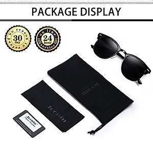 Joopin Semi Rimless All Black Sunglasses Trendy Vintage Half Frame Sun Glasses Polarized UV400 Browline Shades for Women Men (Simple Packaging)