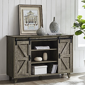 GOOD & GRACIOUS Sideboard for Livingroom, 50 inch Farmhouse TV Stand with Sliding Barn Doors, Sideboard Buffet 3-Tier Storage Cabinet for Kitchen