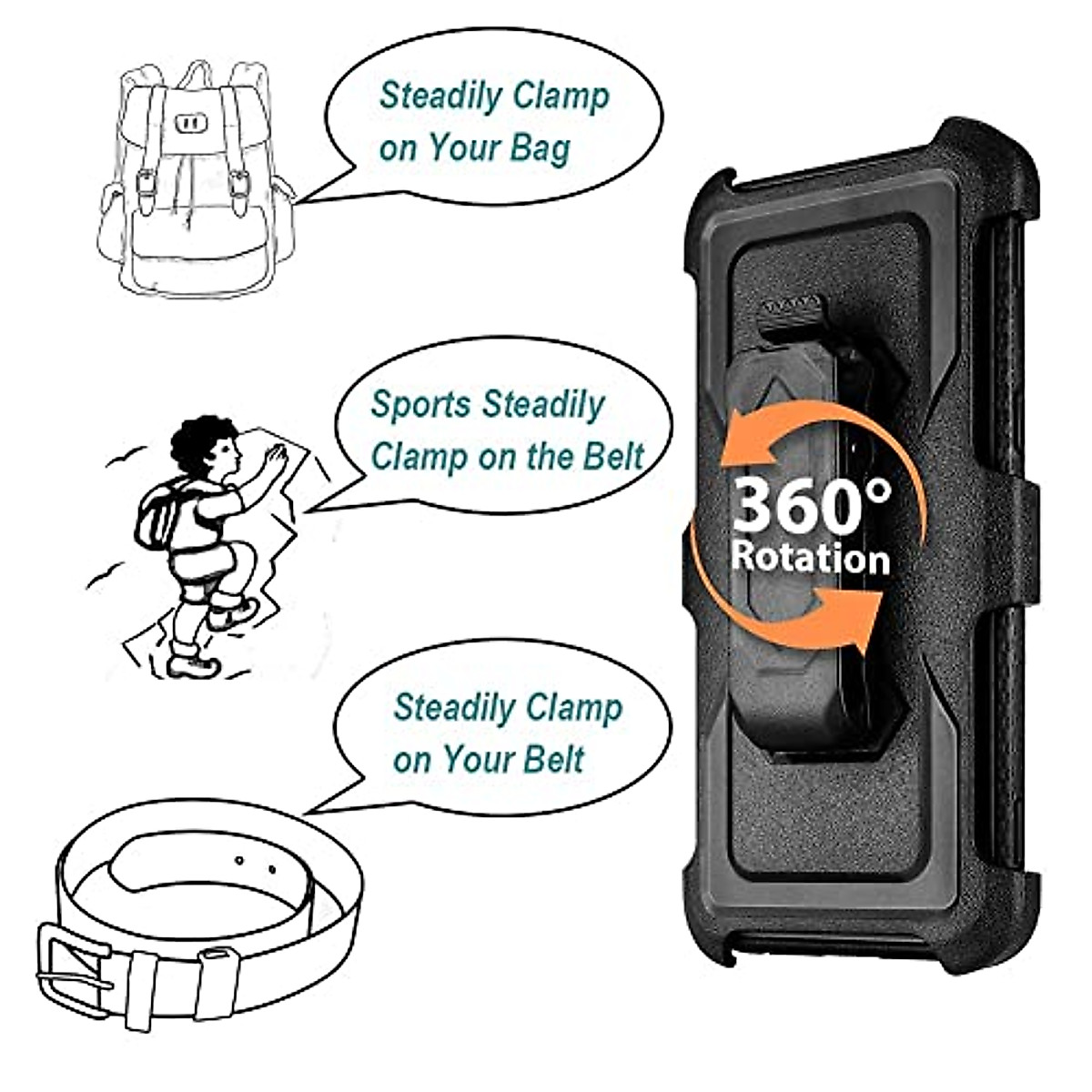 Holster Case for Samsung Galaxy A12 with Swivel Belt Clip, Built-in Screen Protector Heavy Duty Full Body Protection Shockproof Kickstand Cover for Outdoor Sports (Samsung A12)