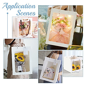 BENECREAT 10 Packs White Kraft Paper Bag with Clear Window 8x6x4 Gift Bags with Handle for Wedding Favor, Proposal Candy Gift Packing