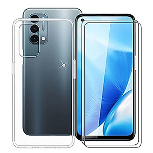 HHUAN Case for OnePlus Nord N200 5G (6.49 Inch) with 2 X Tempered Glass Screen Protector, Clear Soft Silicone Cover Bumper TPU Shockproof Phone Case for OnePlus Nord N200 5G - Clear