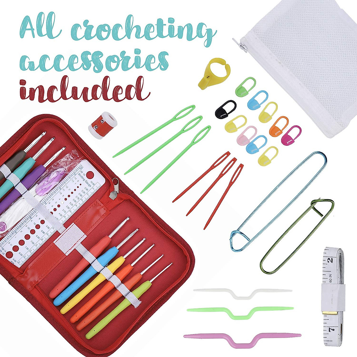 J MARK Crochet Kit for Beginners with Yarn Set, Premium Bundle Includes 1,320 Yards Acrylic Crochet Yarn Balls, Crochet Hooks, Needles, Book, Bags More, Professional Starter Pack for Adults and Kids