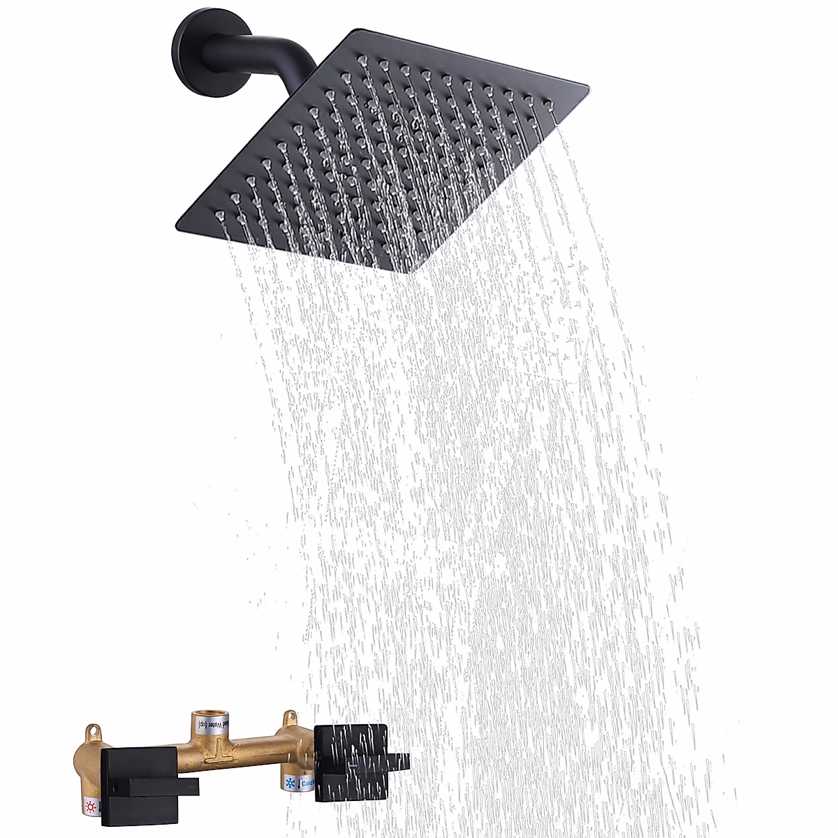 FSCEPIXI 2 Handles Shower Faucet Set with Stainless Steel Shower Head,Single Function Shower Trim Kit with Rough-in Valve,Matte Black