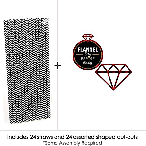 Big Dot of Happiness Flannel Fling Before the Ring - Paper Straw Decor - Buffalo Plaid Bachelorette Party Striped Decorative Straws - Set of 24