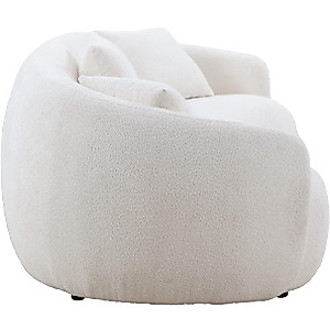 KEVINSPACE Modern Sofa Couch, Curved Sofa Luxury Style Living Room Sofa, Back Upholstered Boucle Couch with 3 Throw Pillows, 3-Seat Teddy Boucle Fabric Couch for Office, Apartment 94" Beige