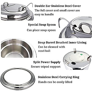 ANSNAL Stainless Steel Commercial Grade Soup Kettle, 380 W Portable Food Soup Kettle Warmer with Inner Tank, for Buffet, Restaurant, Party, Event, and Catering