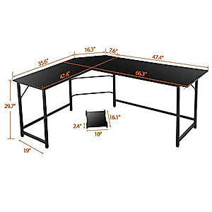 LEMY 66 Inch x 47 Inch Large L-Shape Corner Table Computer Workstation Bevel Edge Angle Design PC Laptop Table w/CPU Stand for Home Office - Black