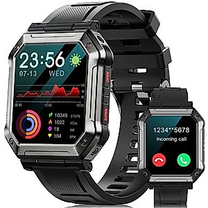 Jireausty Military Smart Watches for Men - 1.91" Smart Watch with Bluetooth Call IP68 Waterproof Smart Watches with Heart Rate Sleep Monitor for Android and iPhone
