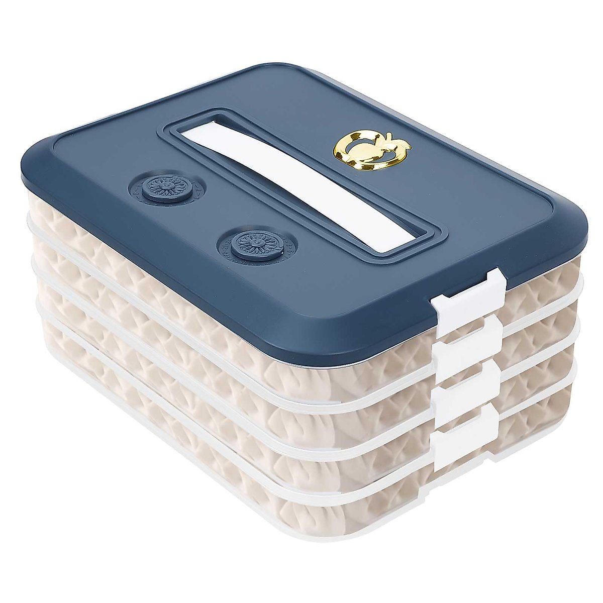Tefola Food Storage Containers with Lids, 4-Layer Stackable Snack Container with Lid Dumpling Box Airtight Storage Container Cookie Storage Containers (Blue)