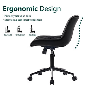 YOUNUOKE Armless Desk Chair Comfy Home Office Computer Chair with Wheels Rolling Swivel Chairs Small Modern Upholstered Vanity Executive Task Chair, Black